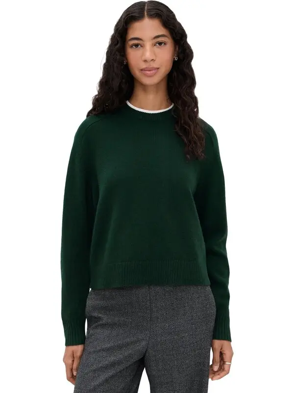 Theory Cropped Crewneck Cashmere Sweater - Viridian
