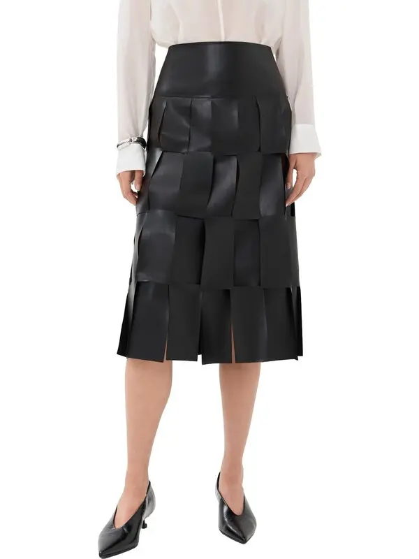 A.W.A.K.E. Mode Faux Leather Midi Rectangle Skirt - Black
