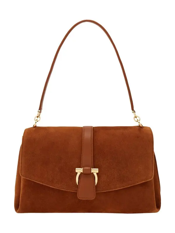FERRAGAMO Mia Shoulder Bag With Astrakan-effect Shearling - Brown