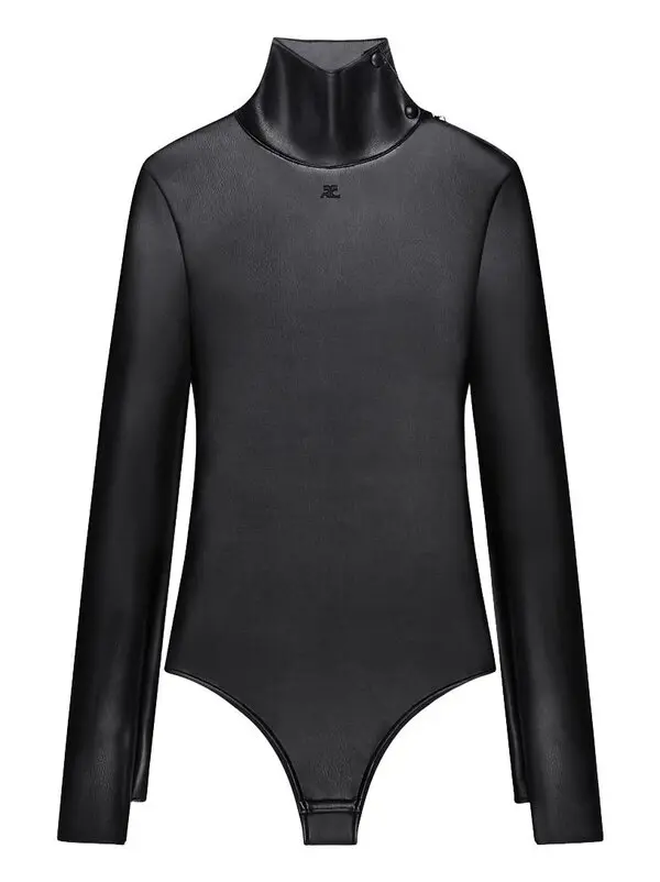 COURRÃ¨GES Mockneck Leather Effect Bodysuit - Black