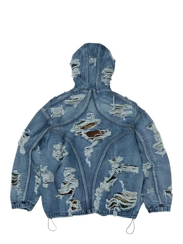 THUG CLUB Denim Camo Hooded Zip Up - Blue