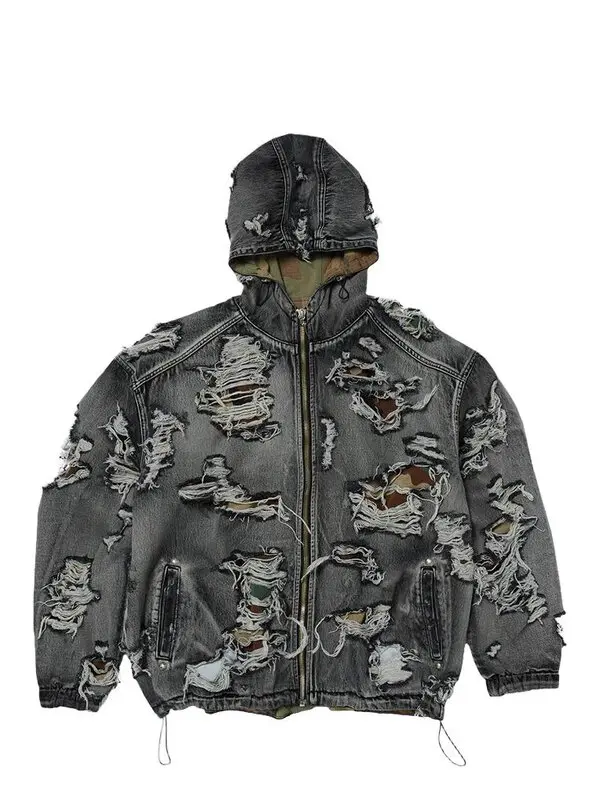 THUG CLUB Camo Hooded Zip Up - Black