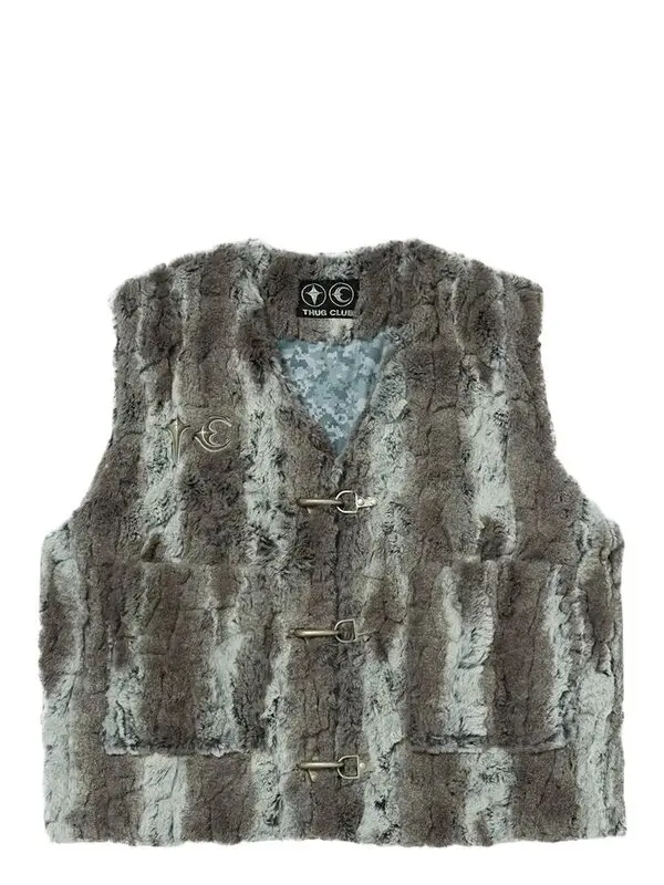 THUG CLUB Fur Vest With Skull Motif - Ivory