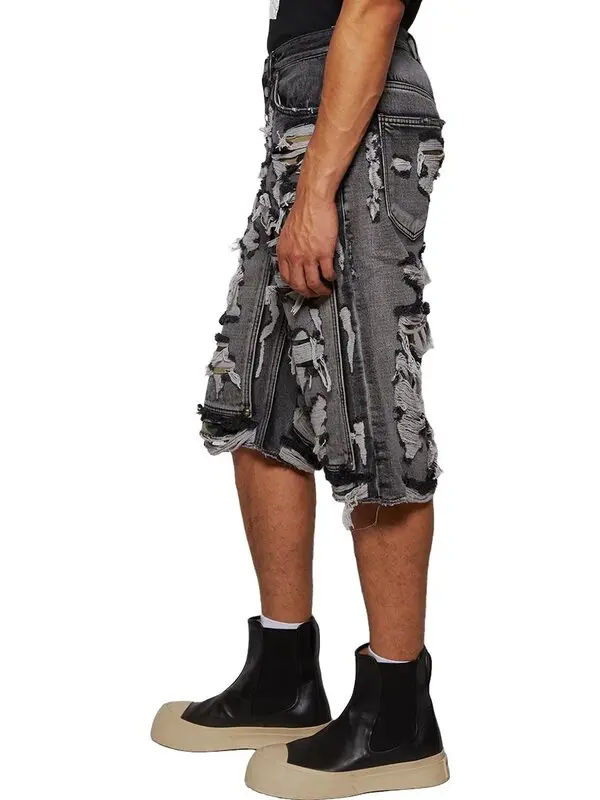 THUG CLUB Hell Camo Denim Shorts - Black