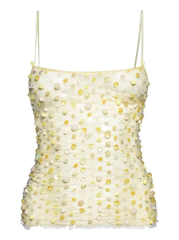 ROBERTA EINER Beaded Fishnet Top - Yellow