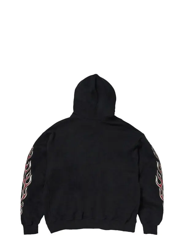 THUG CLUB Leather Flame Hoodie - Black