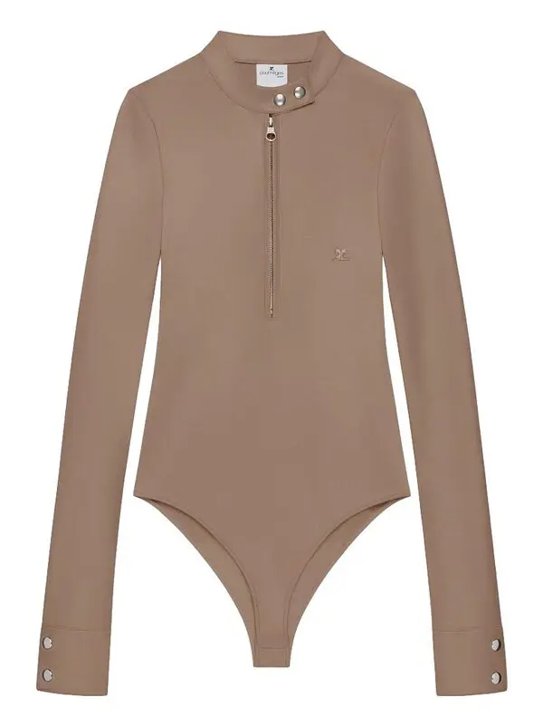 COURRÃ¨GES Courrèges Biker Crepe Jersey Zipped Bodysuit - Brown