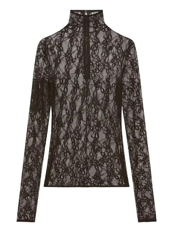 COURREGES Lace Mockneck Top - Black