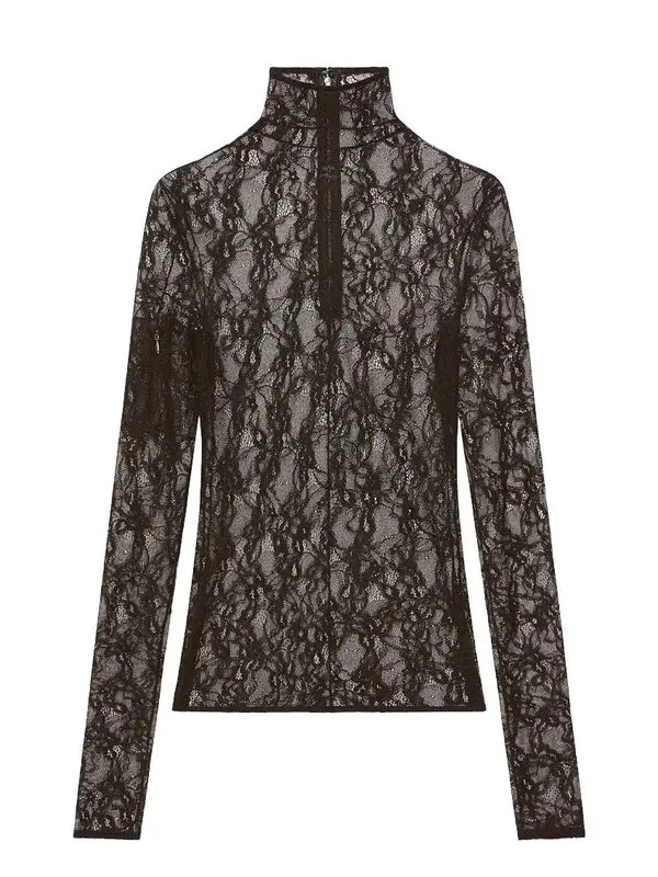 COURRÃ¨GES Lace Mockneck Top - Black