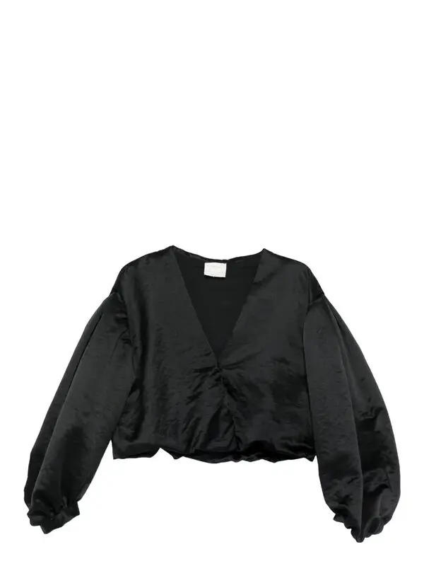 FORTE_FORTE Balloon-sleeve V-neck Blouse - Black