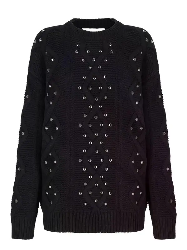 LANEUS Stud-embellished Cable-knit Sweater - Black