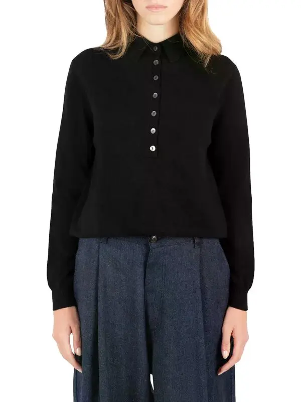 SOCIETE ANONYME Buttoned Polo-collar Sweater - Black