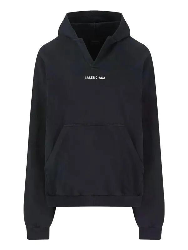Balenciaga Logo-detail Cotton Hoodie - Black