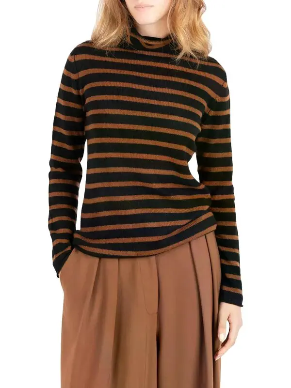 SOCIETE ANONYME Striped Roll-neck Knitted Sweater - Brown