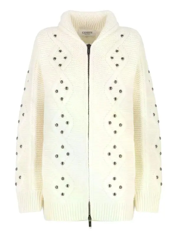 LANEUS Stud-embellished Cable Knit Cardigan - Neutrals