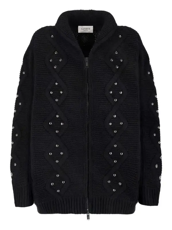LANEUS Stud-embellished Cardigan - Black