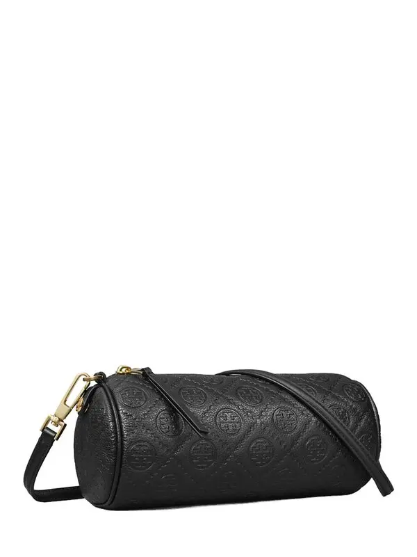 Tory Burch T Monogram Pebbled Cylinder Bag - Black
