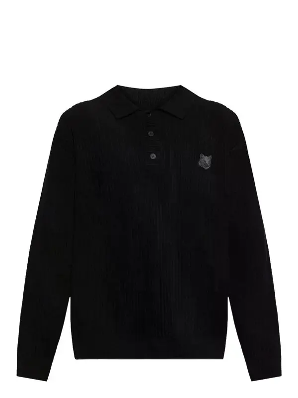 Maison Kitsuné Fox Head Appliqué Polo Sweater - Black