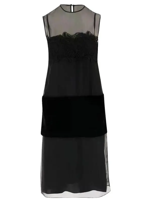FERRAGAMO Lace-panel Midi Dress - Black