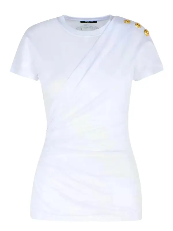 Balmain Shoulder-button Draped T-shirt - White