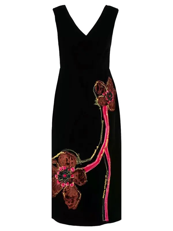 Prada Embroidered Velvet Dress - Black