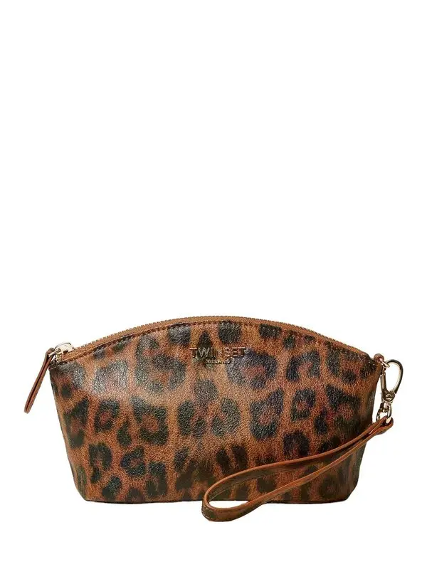 TWINSET Leopard Print Zip-top Wristlet - Brown