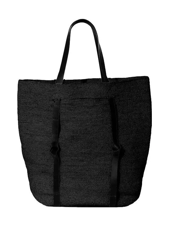Janessa Leoné Tanner Raffia Tote Bag With Leather Straps - Chocolate