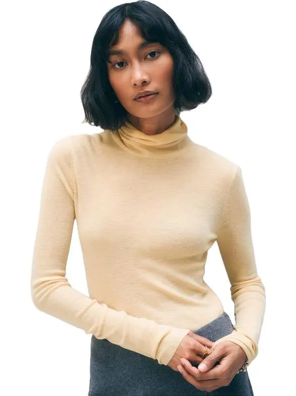 WHITE & WARREN Superfine Cashmere Blend Turtleneck - Yellow