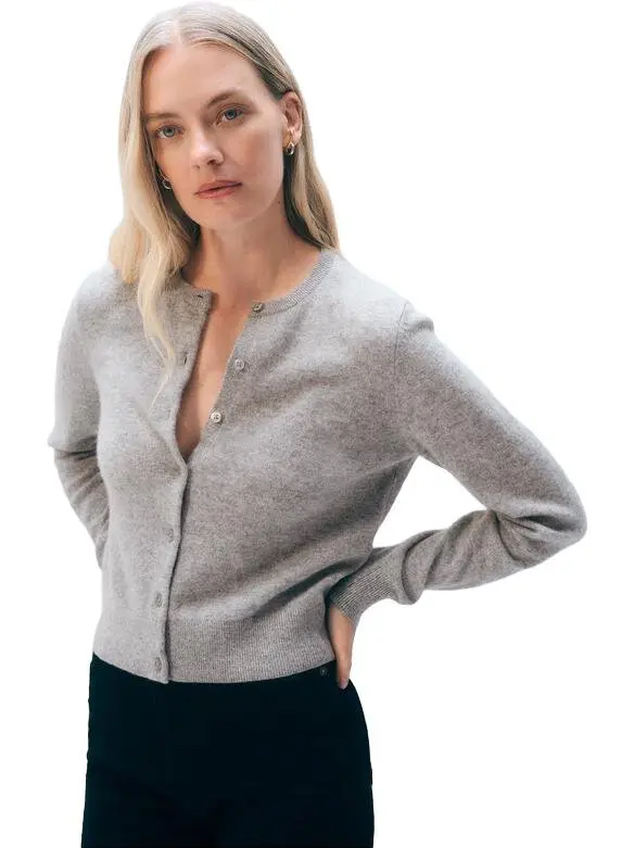 WHITE & WARREN Cashmere Crewneck Cardigan - Gray