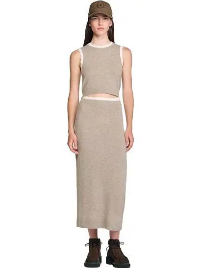 Sandro Maxi Two-tone Knit Skirt - Brown