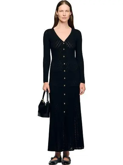 Sandro Decorative Knit Maxi Dress - Black