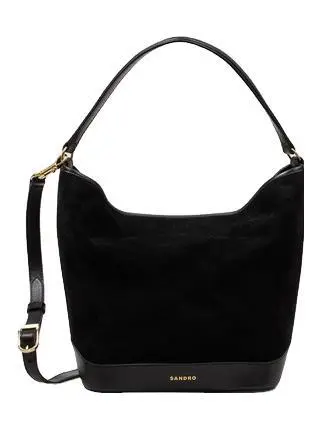 Sandro Tangoso Suede And Leather Bucket Bag - Black