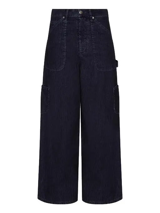 Emporio Armani Flocked-rib Garment-dyed Drill Cargo Jeans - Blue / Navy