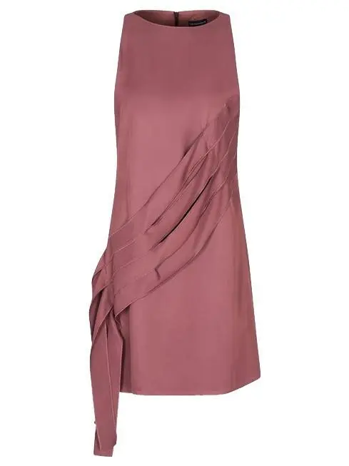 Emporio Armani Polygon Capsule Collection Satin Dress With Fringed Detail - Burgundy / Red