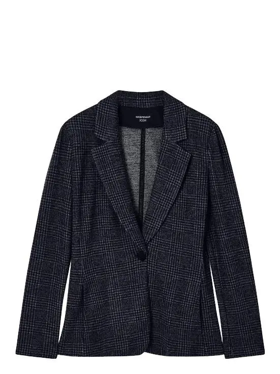 Emporio Armani Prince Of Wales Check Knit Jersey Single-breasted Blazer - Blue