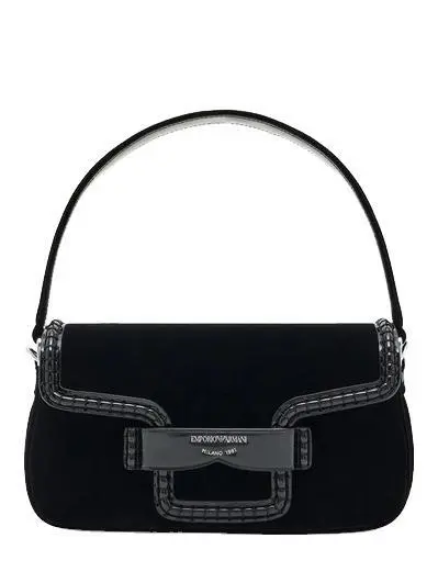 Emporio Armani Velvet Shoulder Bag With Buckle - Black