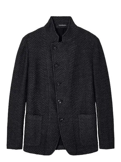 Emporio Armani Icon Guru-collar Chevron Wool Knit Jacket - Black
