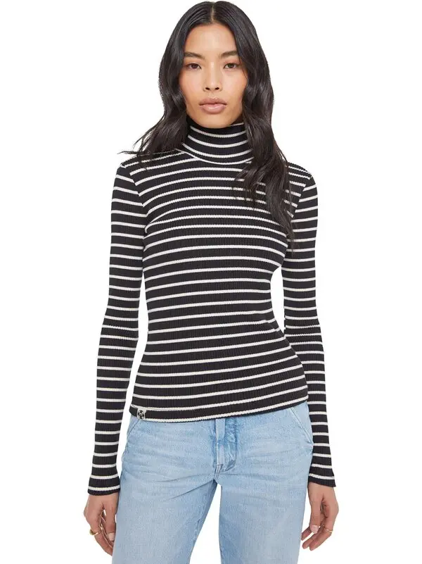 MOTHER The Long Sleeve Hickey And White Stripe - Black