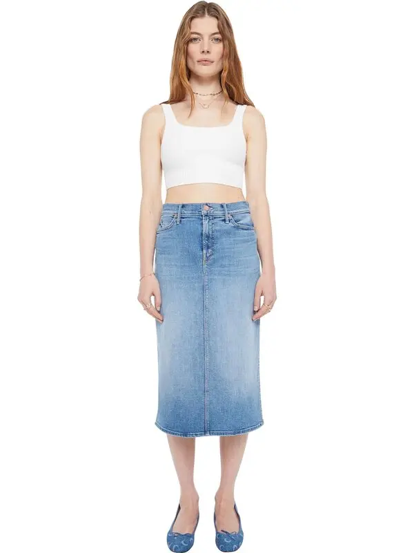 MOTHER The Swooner Straight A Midi Skirt Ride Hard, Live Louder - Light Blue