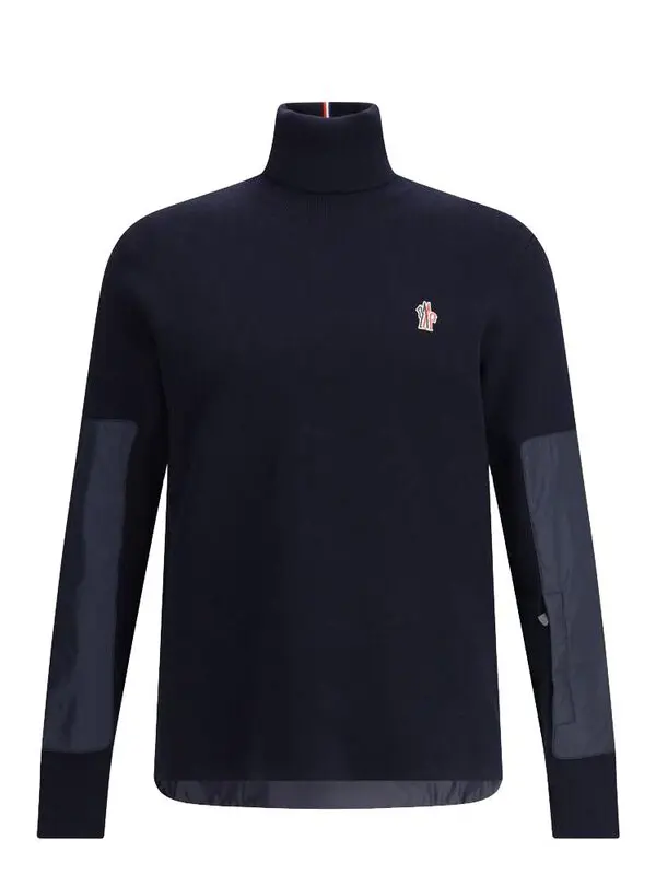 Moncler Stretch Wool Turtleneck Knitwear - Blue
