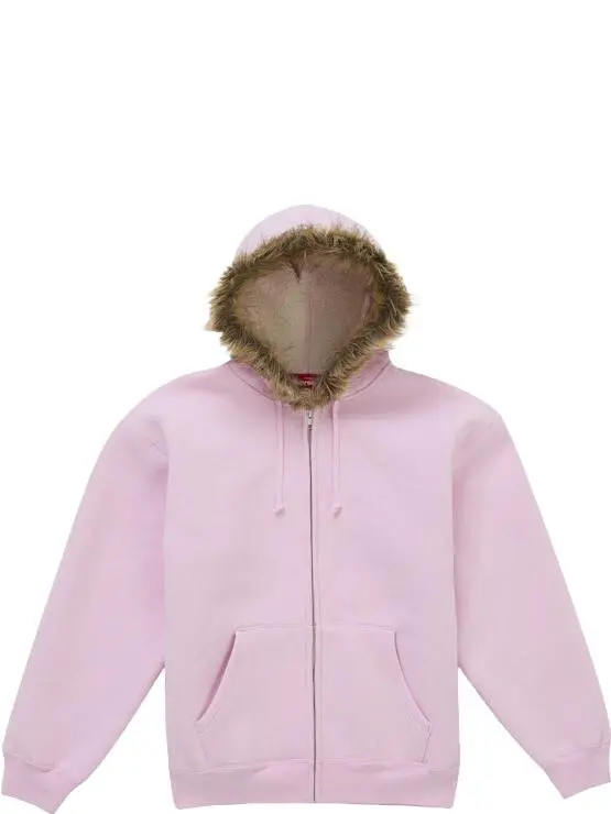 Supreme Faux Fur Zip Up Hooded Sweatshirt - Pink