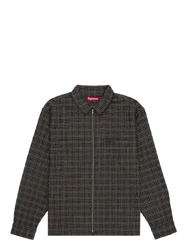 Supreme Metallic Plaid Zip Up Shirt - Brown