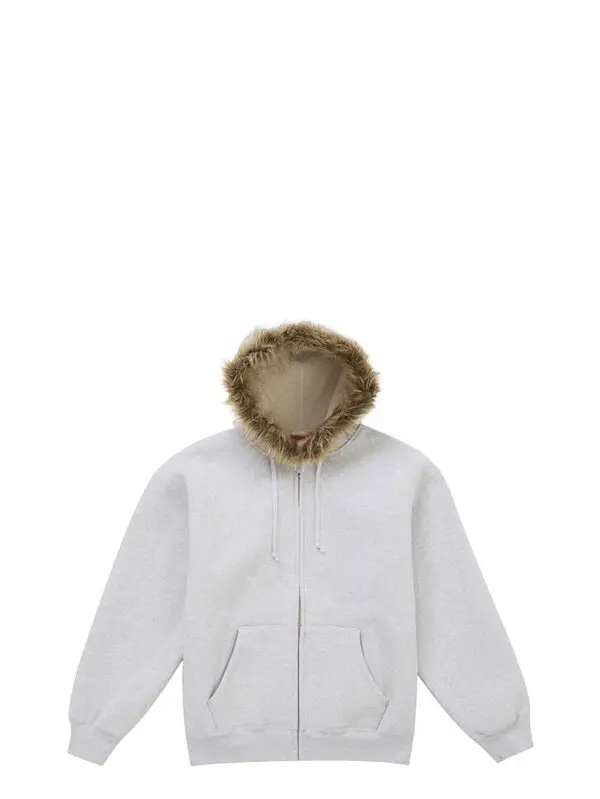Supreme Faux Fur Zip Up Hooded Sweatshirt - Heather Grey