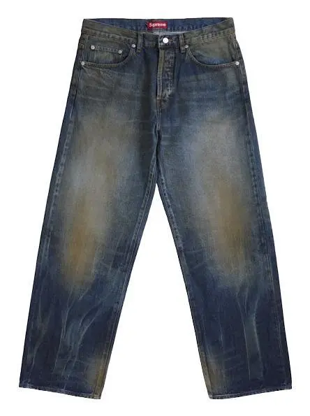 Supreme Distressed Loose Fit Selvedge Jean - Washed Indigo