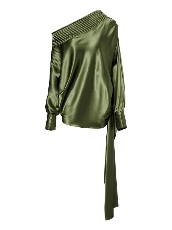 Dries Van Noten Asymmetric Draped Silk-blend Satin Top - Green