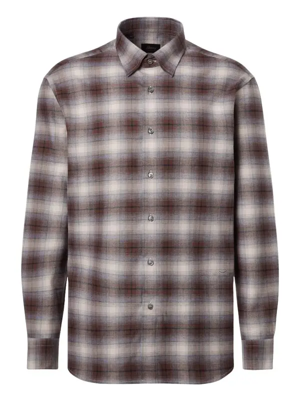 Brioni Checked Cotton Flannel Shirt - Brown