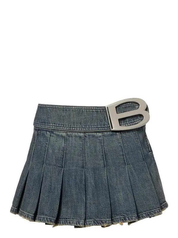 Balenciaga Pleated Denim Miniskirt - Blue