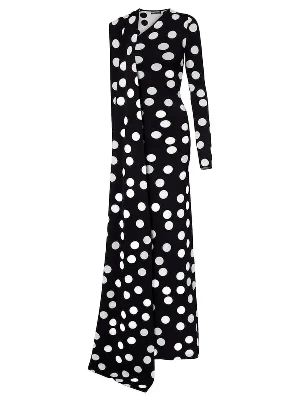 David Koma Polka-dot Gown With Scarf Detail - Black