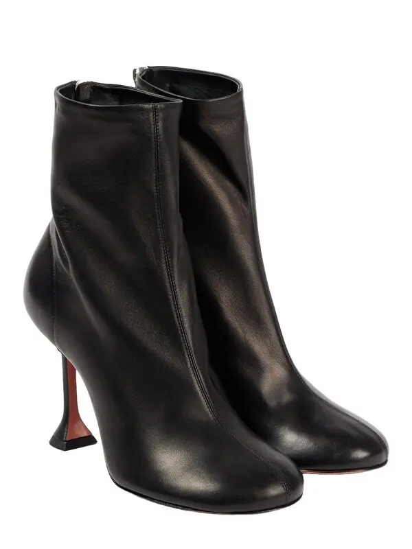 Amina Muaddi Iris 95 Leather Ankle Boots - Black