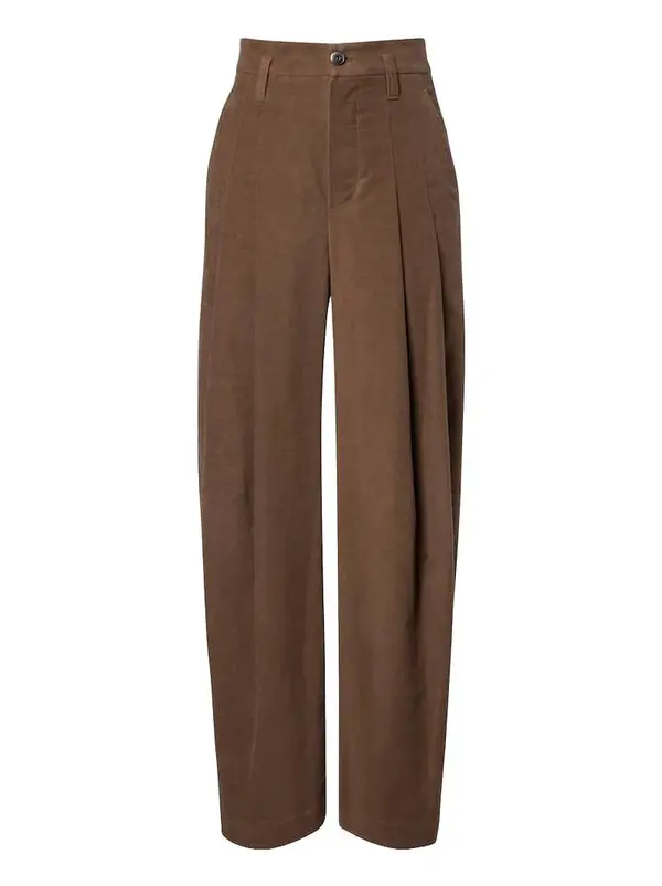 Brunello Cucinelli Pleated High-rise Wide-leg Cotton Pants - Brown
